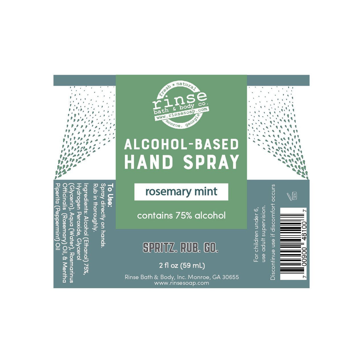 Alcohol-Based Hand Spray - Rosemary Mint– Rinse Bath & Body
